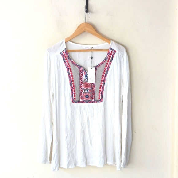 Kaktus | Tops | Kaktus Peasant Boho Embroidered Long Sleeve Top | Poshmark